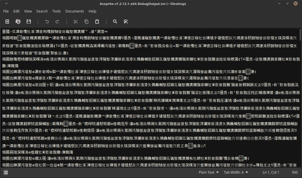 DebugOutput.txt outputs into an unreadable format · Issue #2087 · aseprite/aseprite · GitHub