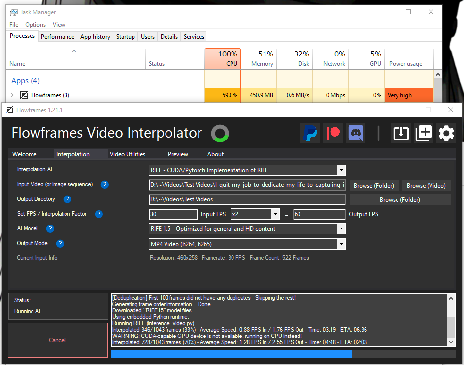 GPU is not being utilized by frame extraction · Issue #29 · n00mkrad/flowframes · GitHub