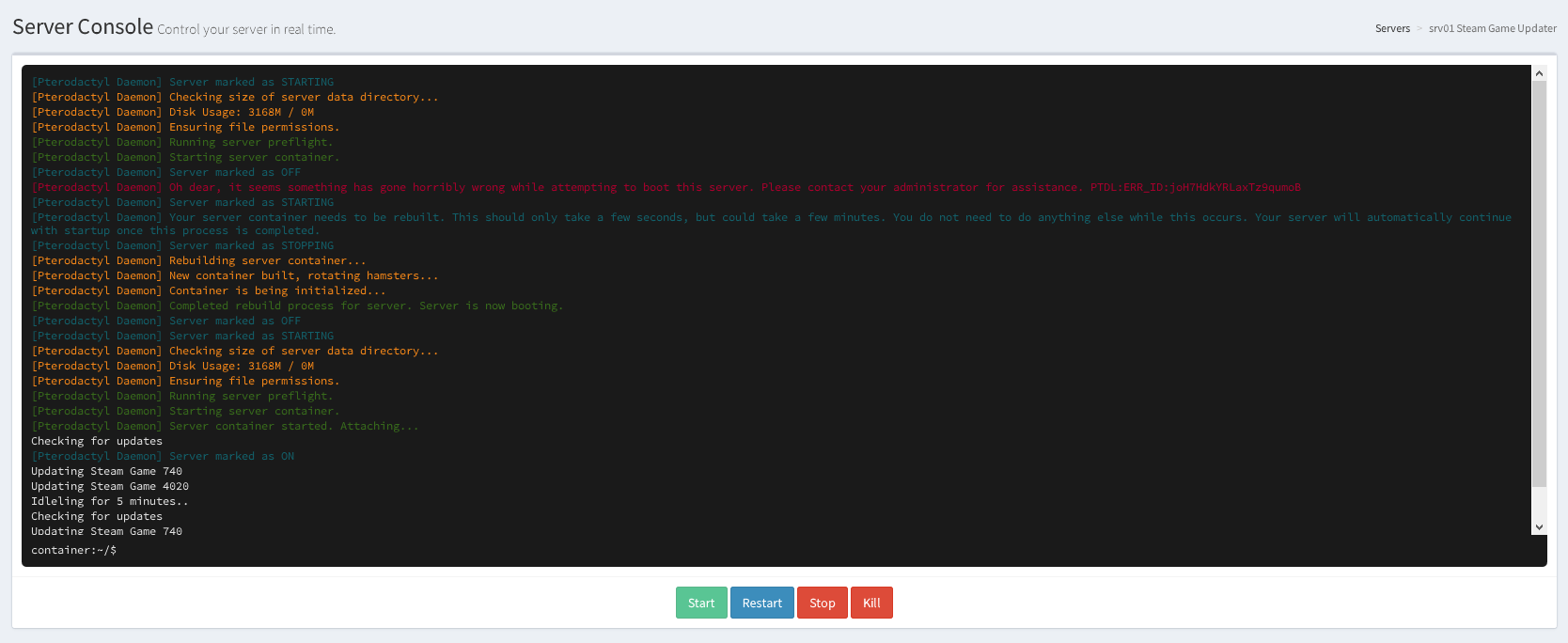 On crash/reboot Container situation · Issue #1069 · pterodactyl/panel · GitHub