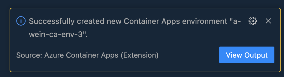 Successfully created new Container Apps environment notification doesn't handle action properly ...