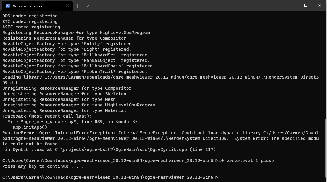 tried loading different kinds of meshes, results in the same error... · Issue #9 · OGRECave/ogre ...