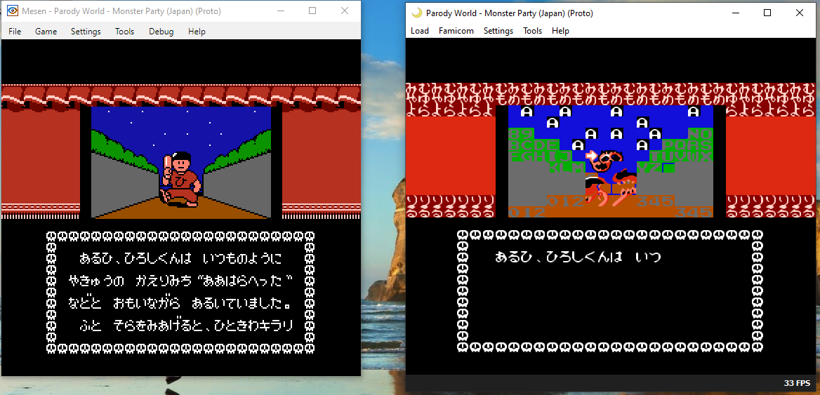 [NES] Screen with letters in the window in Parody World - Monster Party (Japan) (Proto ...