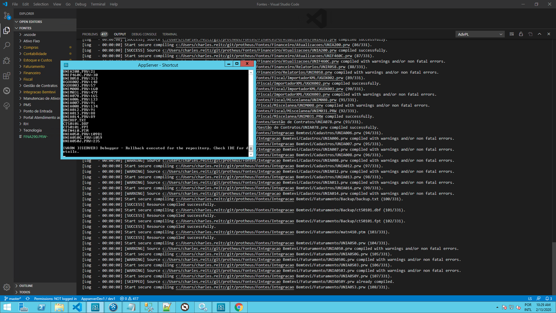 Compilação da WorkSpace para sem informar o problema e apresenta ...