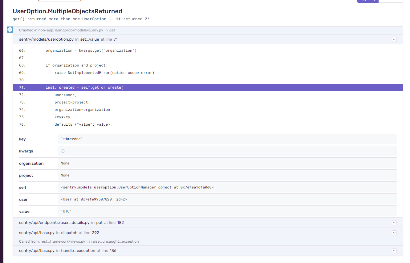 get() returned more than one UserOption -- it returned 2! · Issue #1295 · getsentry/self-hosted ...