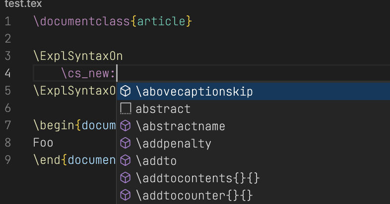 LaTeX3/Expl3 Intellisense not working · Issue #3719 · James-Yu/LaTeX-Workshop · GitHub