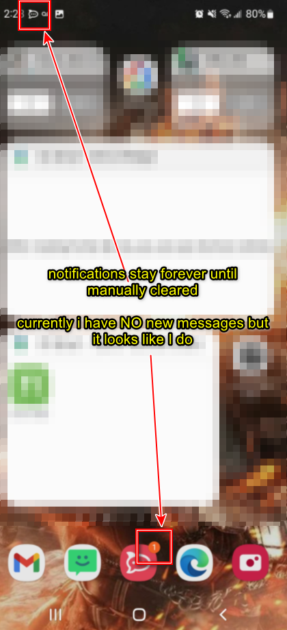 notifications stay in android even after messages are read - requires manual clear of EVERY push ...