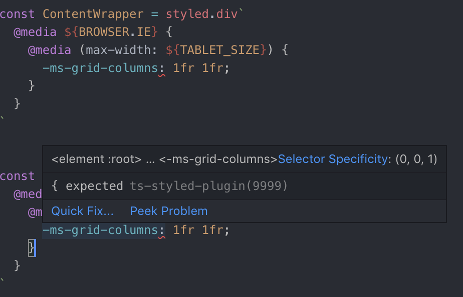 Erroneous Expected Inside Nested Media Query · Issue 99 · Microsofttypescript Styled
