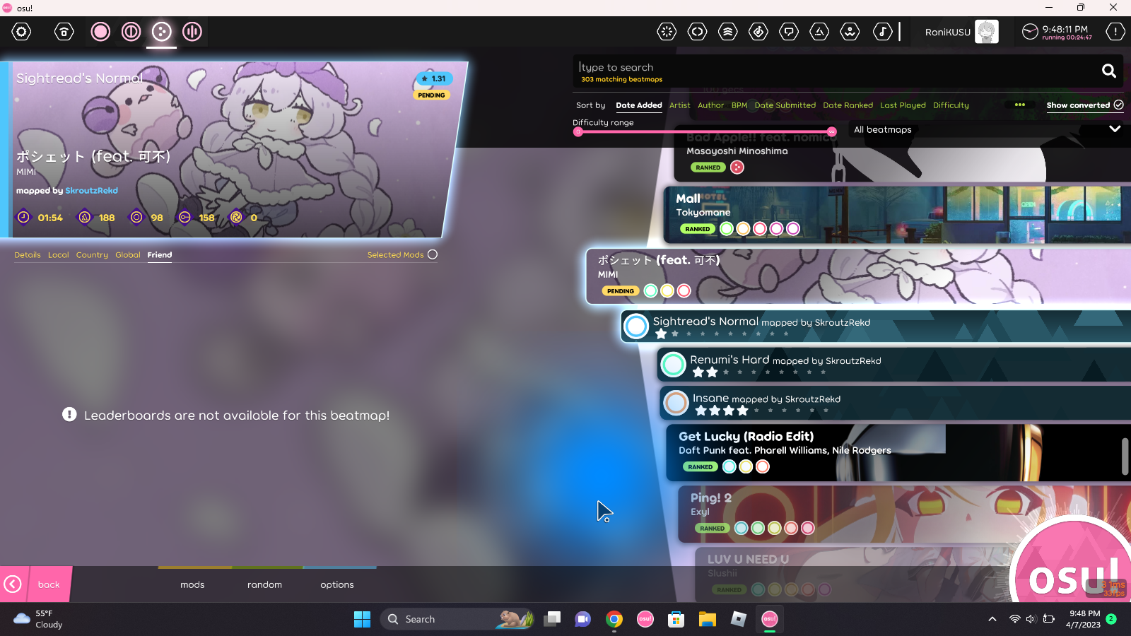 graveyarded beatmaps showing up as pending on "play beatmap" screen ...