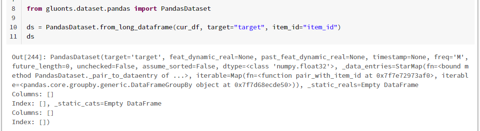 Getting Empty Ds Using Function Pandasdatasetfromlongdataframe · Issue 2677 · Awslabs