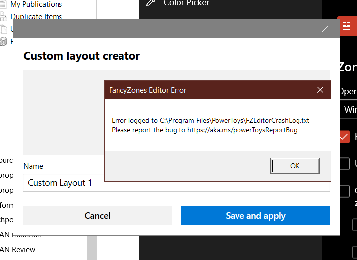 FancyZone configuration editor crash · Issue #7273 · microsoft/PowerToys · GitHub