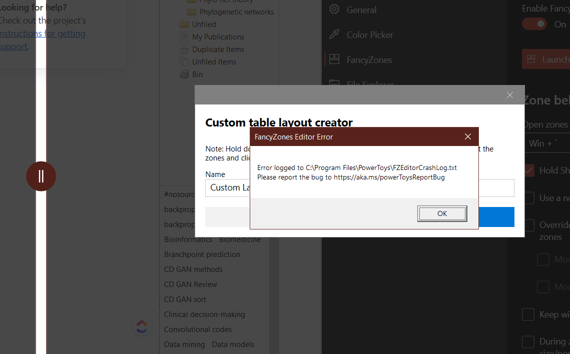 FancyZone configuration editor crash · Issue #7273 · microsoft/PowerToys · GitHub