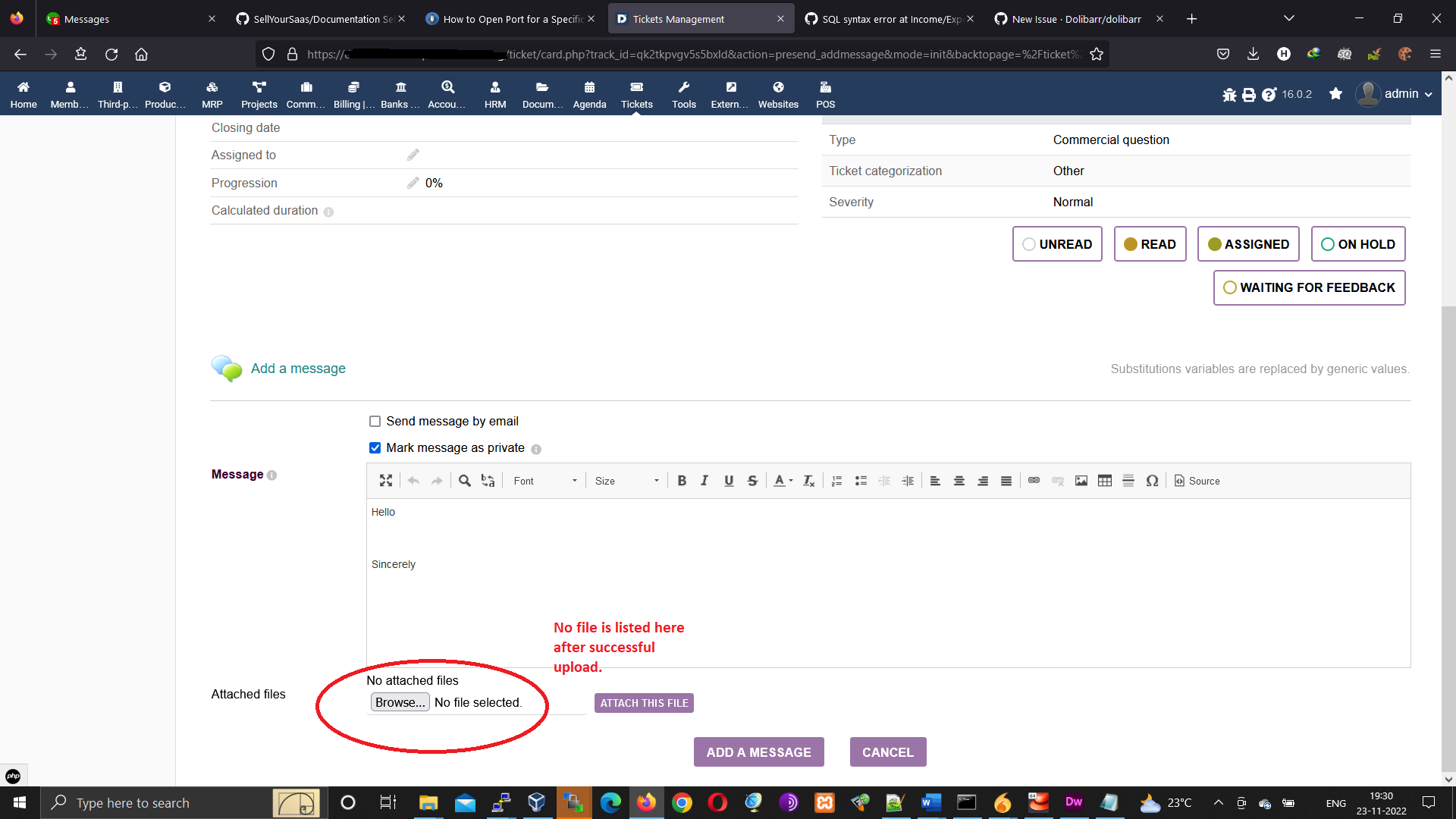Existing ticket file attachment issue while replying · Issue #22941 · Dolibarr/dolibarr · GitHub