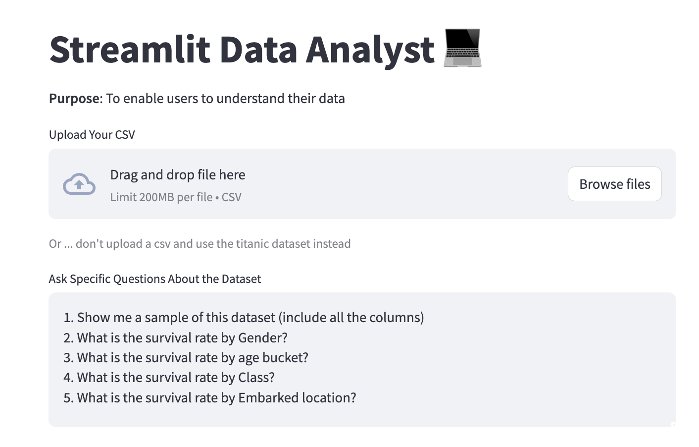 GitHub - parker84/streamlit-data-analyst: Repo where you can upload a csv - ask questions about ...