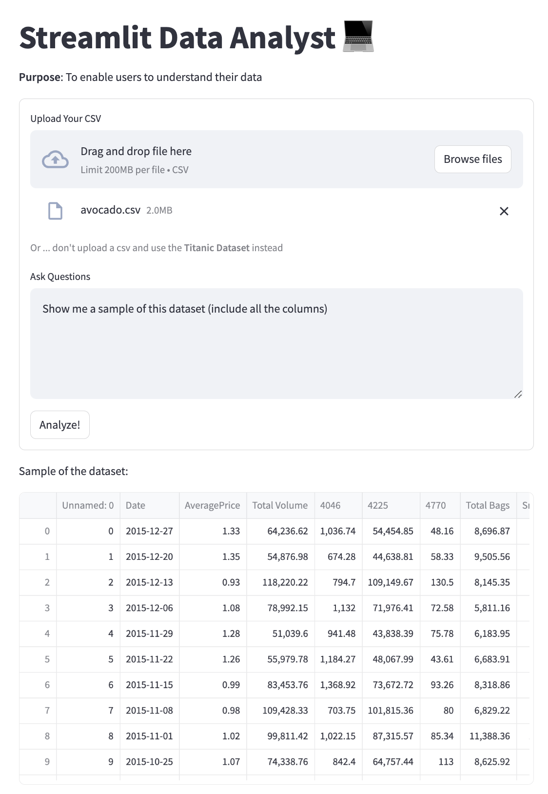 GitHub - parker84/streamlit-data-analyst: Repo where you can upload a csv - ask questions about ...