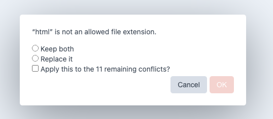 HTML is not an allowed file extension. "Keep both/replace" · Issue ...