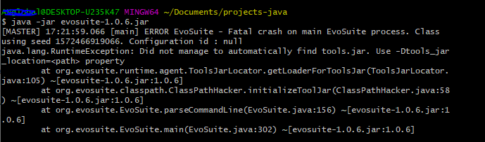 Error when try execute evosuite library · Issue #275 · EvoSuite/evosuite · GitHub