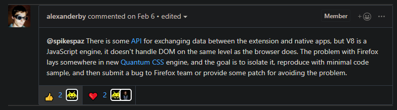 Fix the BG of "reacted" buttons under GH issue comments · Issue #1456 · darkreader/darkreader ...