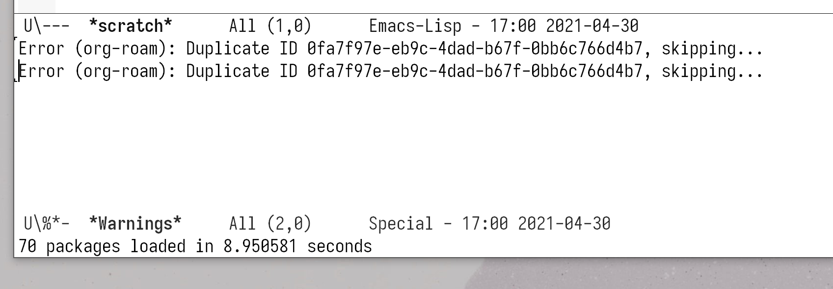 [V2] 0a7d365 removes "Duplicate ID xxx, skipping..." · Issue #1496 · org-roam/org-roam · GitHub