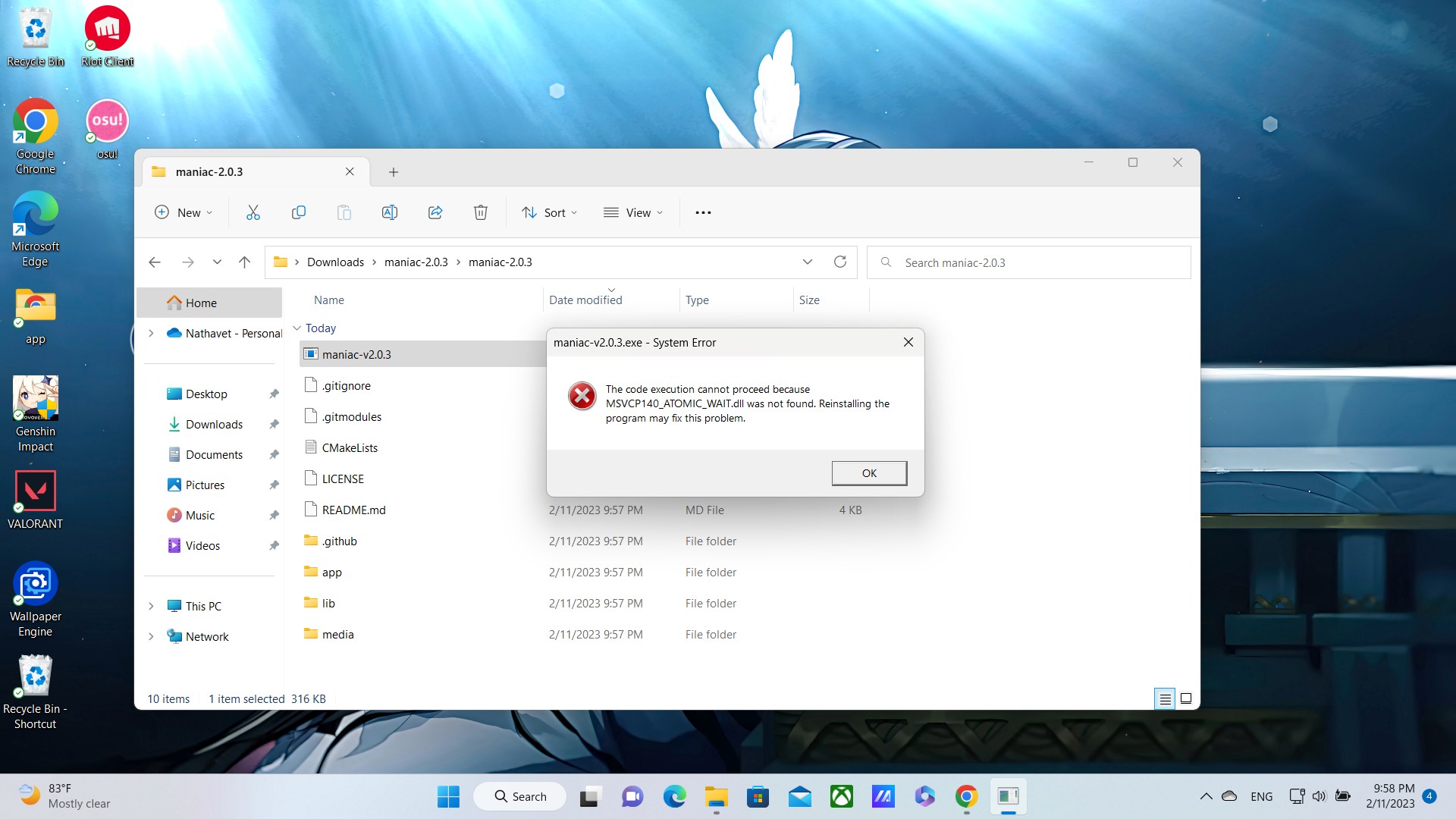 Error code msvcp140_atomic_wait.dll was not found · Issue #80 · fs-c/maniac · GitHub