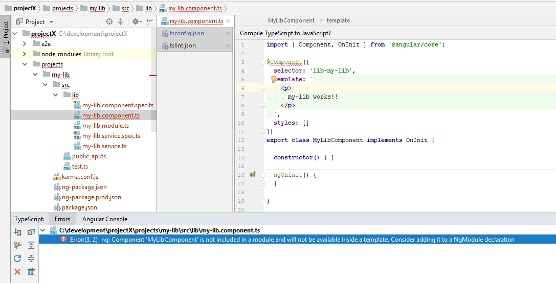 Generation Of Library Produces Tslint Error Like Component Is Not Included In A Module 0345