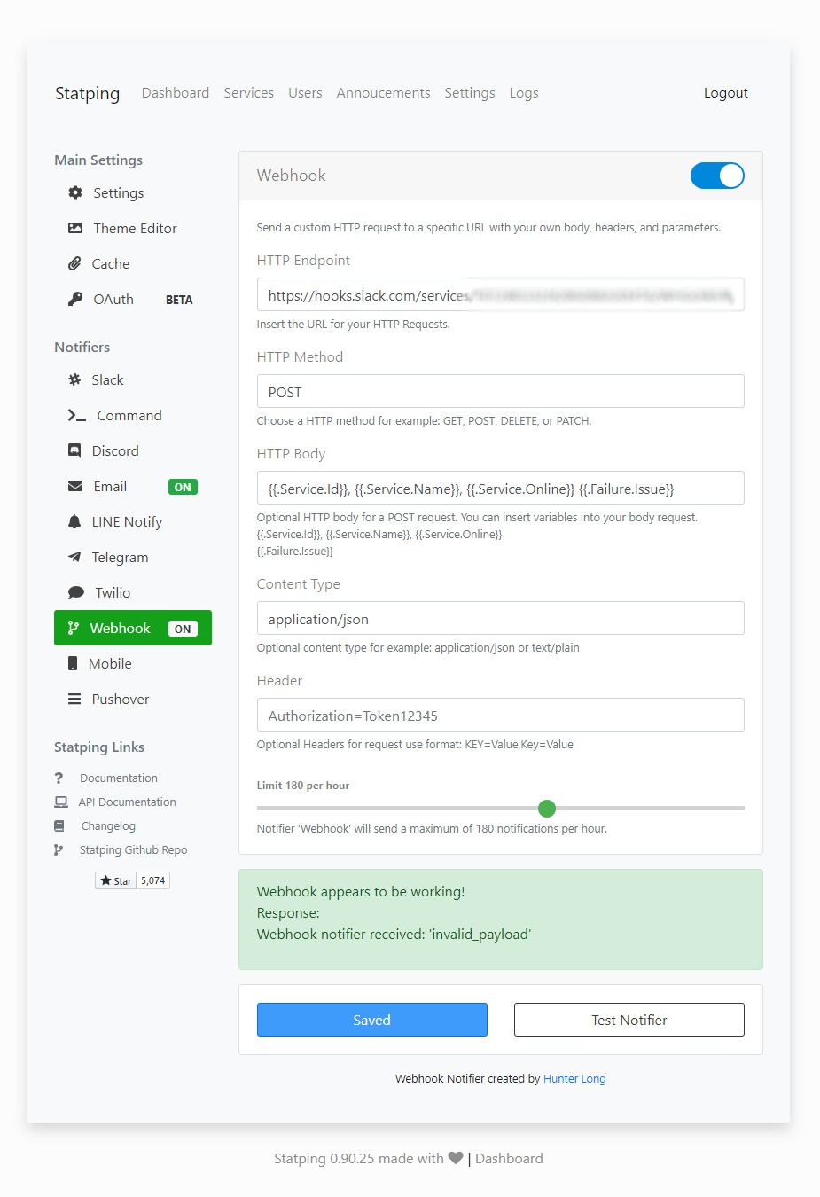 The Slack failure payload returns invalid_payload · Issue #1050 · statping/statping · GitHub