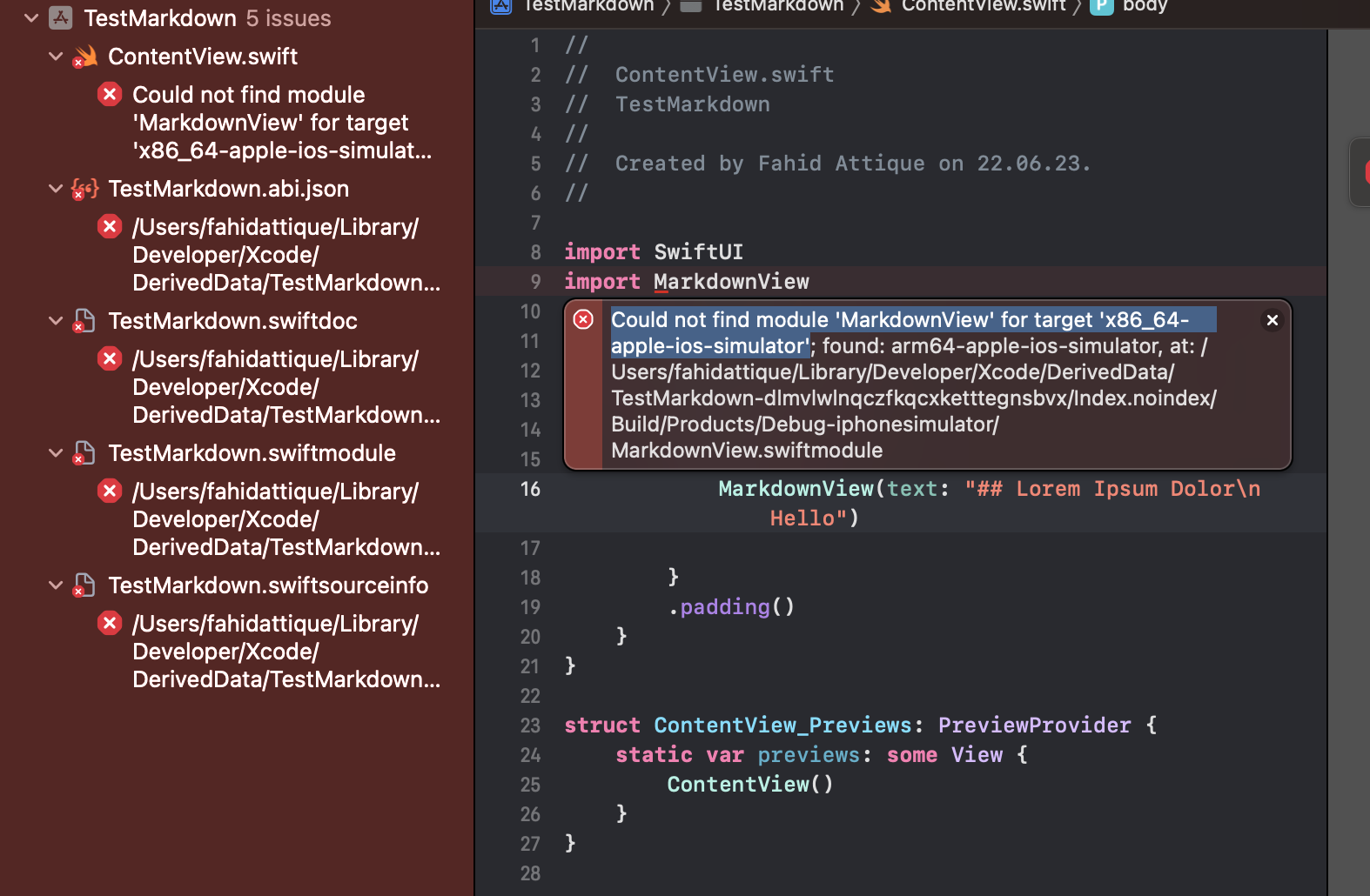 Could not find module 'MarkdownView' for target 'x86_64-apple-ios-simulator' · Issue #11 ...
