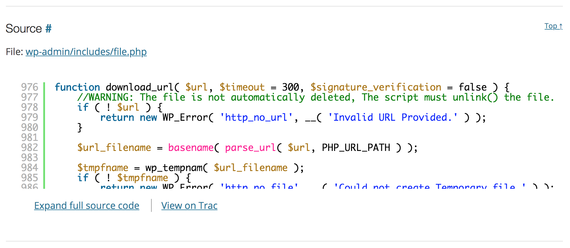 Add links to the files in GitHub (and possibly the applicable source code as well) to API ...