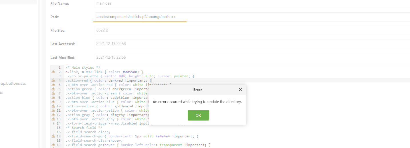 Strange error message when trying to save a file · Issue #16074 · modxcms/revolution · GitHub