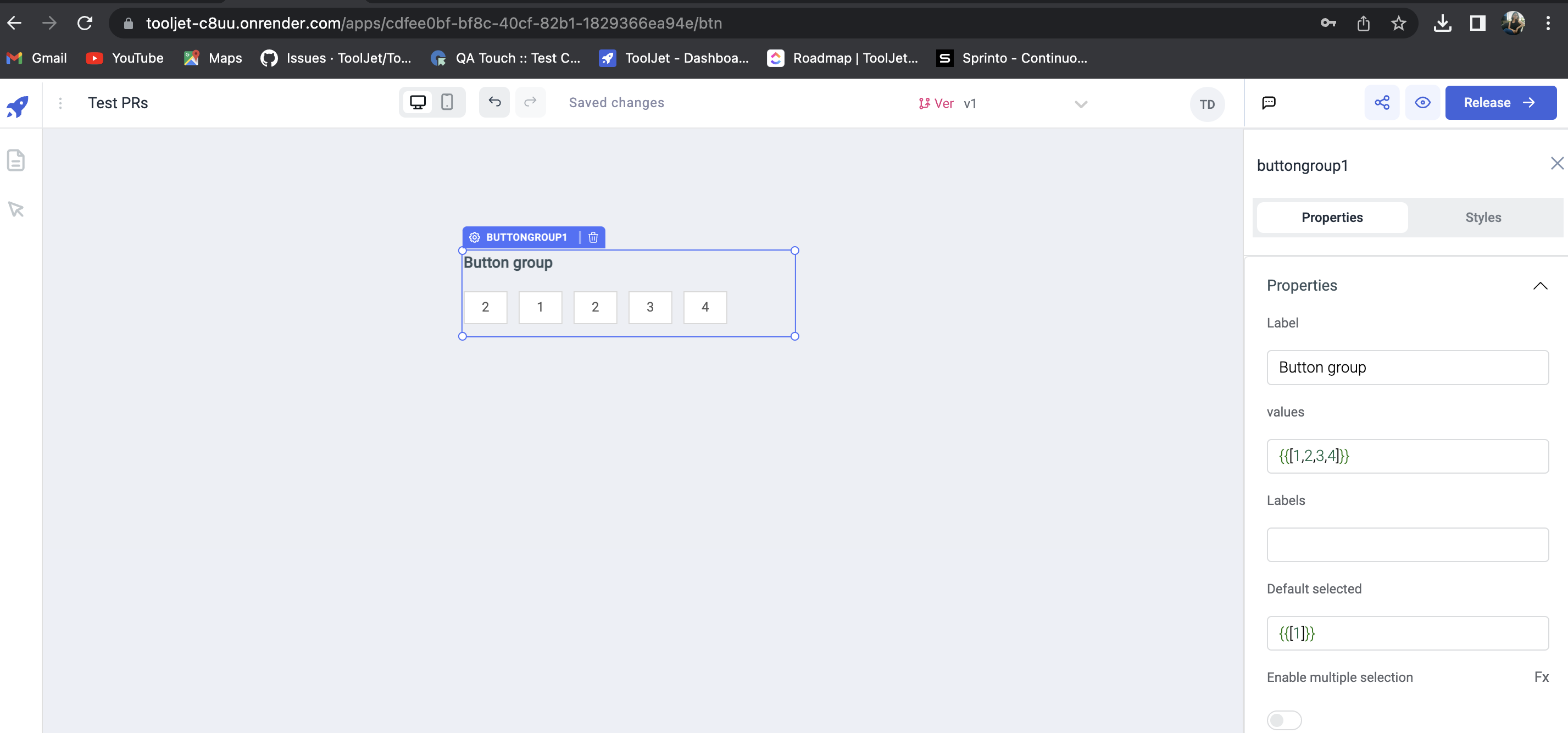 Additional button is getting added in Button Group component by changing value in labels field ...