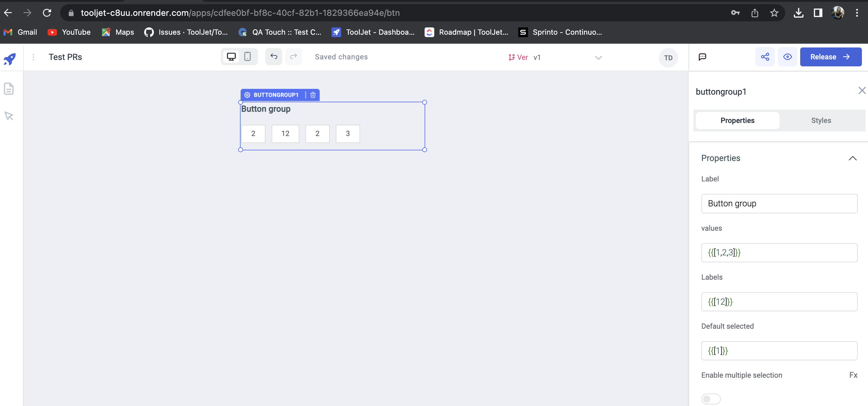 Additional button is getting added in Button Group component by changing value in labels field ...