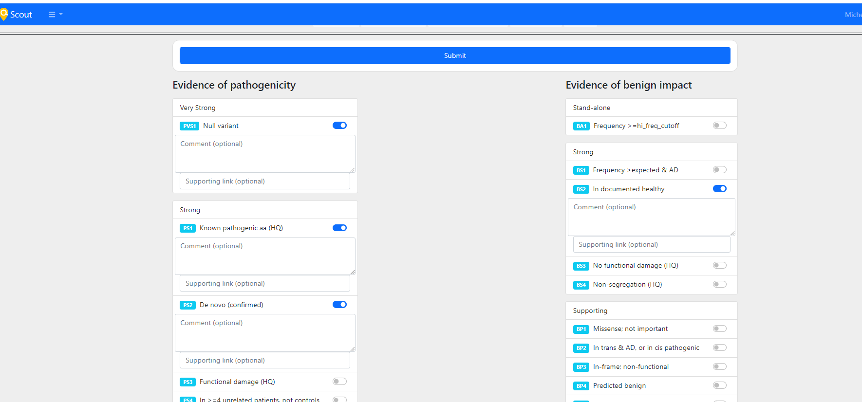 Variant Classification Page · Issue 3402 · Clinical Genomics Scout
