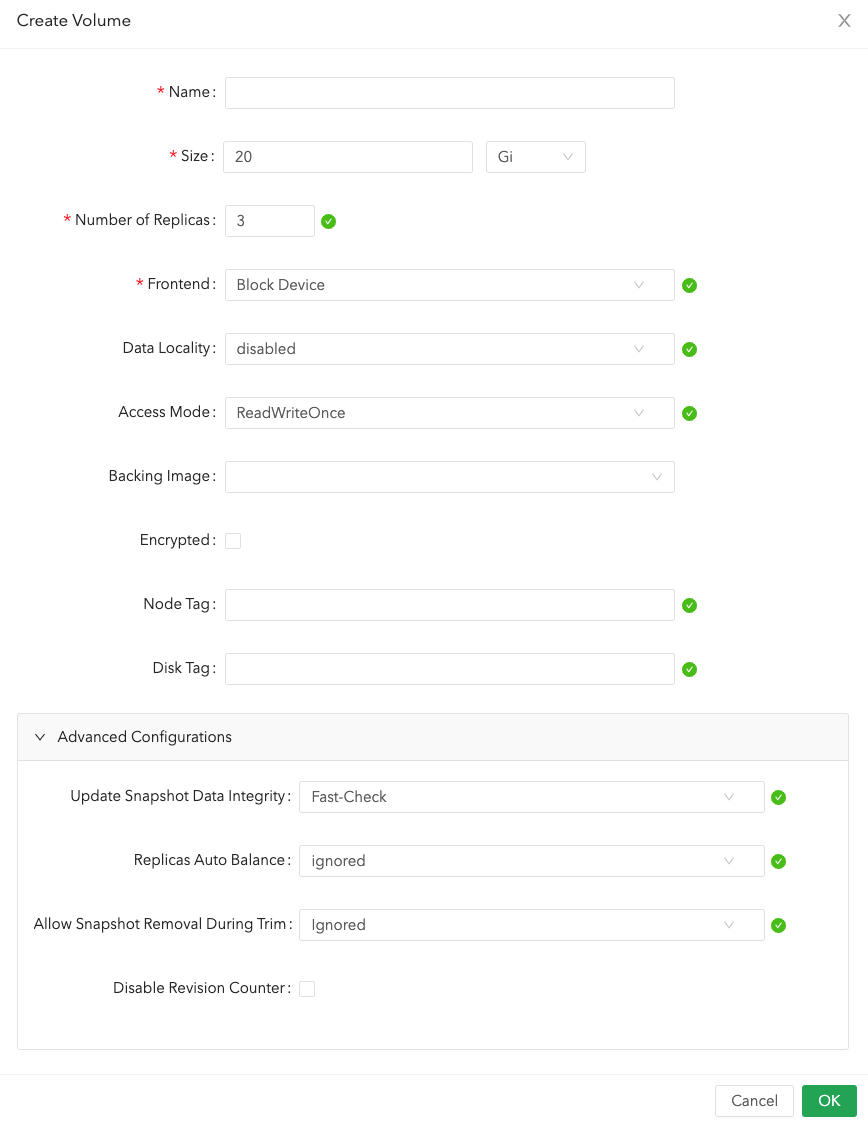 [IMPROVEMENT] Set a newly created volume's data integrity from UI to `ignored` rather than `Fast ...