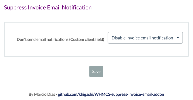 GitHub - khigashi/WHMCS-suppress-invoice-email-addon: Disable invoice email notification.