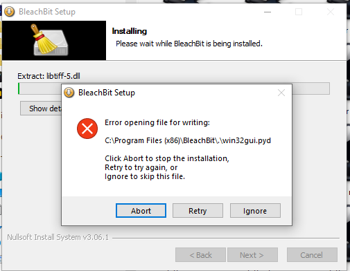 Error when installing BleachBit · Issue #1466 · bleachbit/bleachbit · GitHub