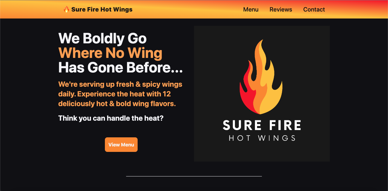 GitHub - deverestHood/sure-fire-wings: 🔥 A mock hot wing food truck site styled with Tailwind CSS