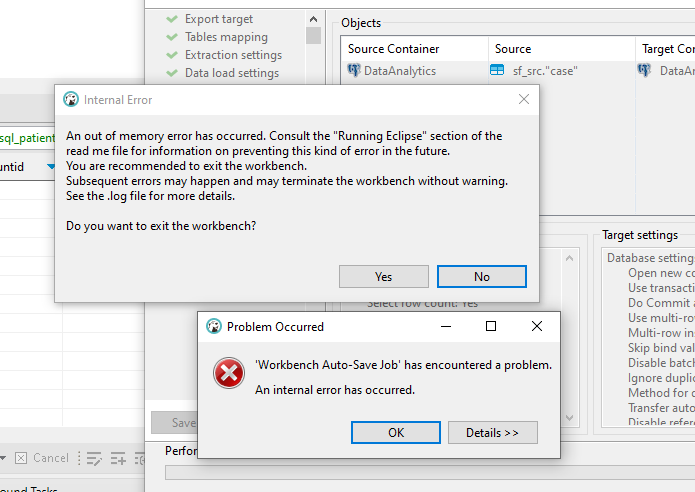 unable to export data from file 800M size from one dbase to another...it is hanging up · Issue ...