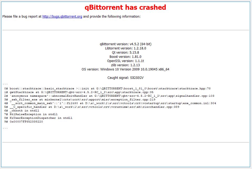 qBittorrent has crashed · Issue #18708 · qbittorrent/qBittorrent · GitHub