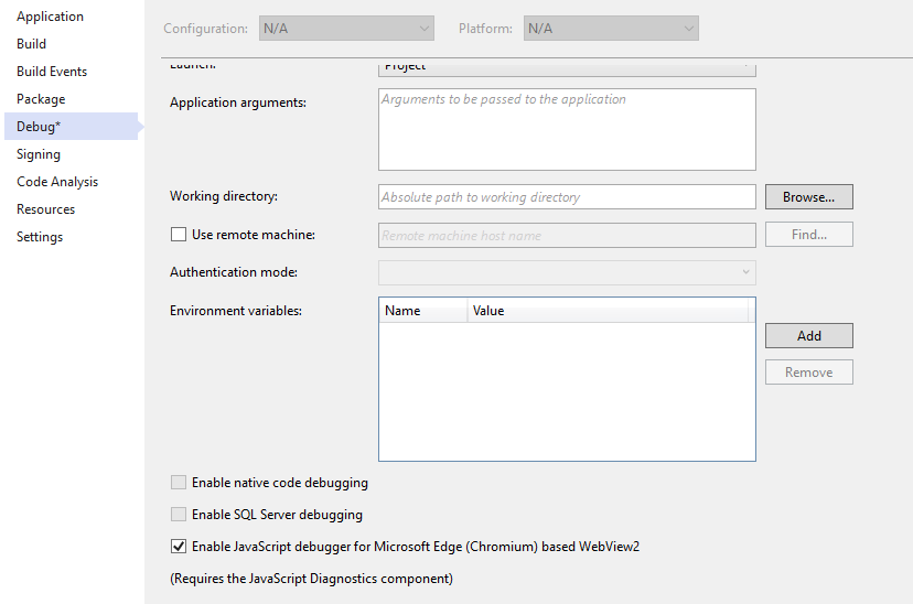 New Property Page doesn't have the WebView2 debugging option · Issue #7333 · dotnet/project ...