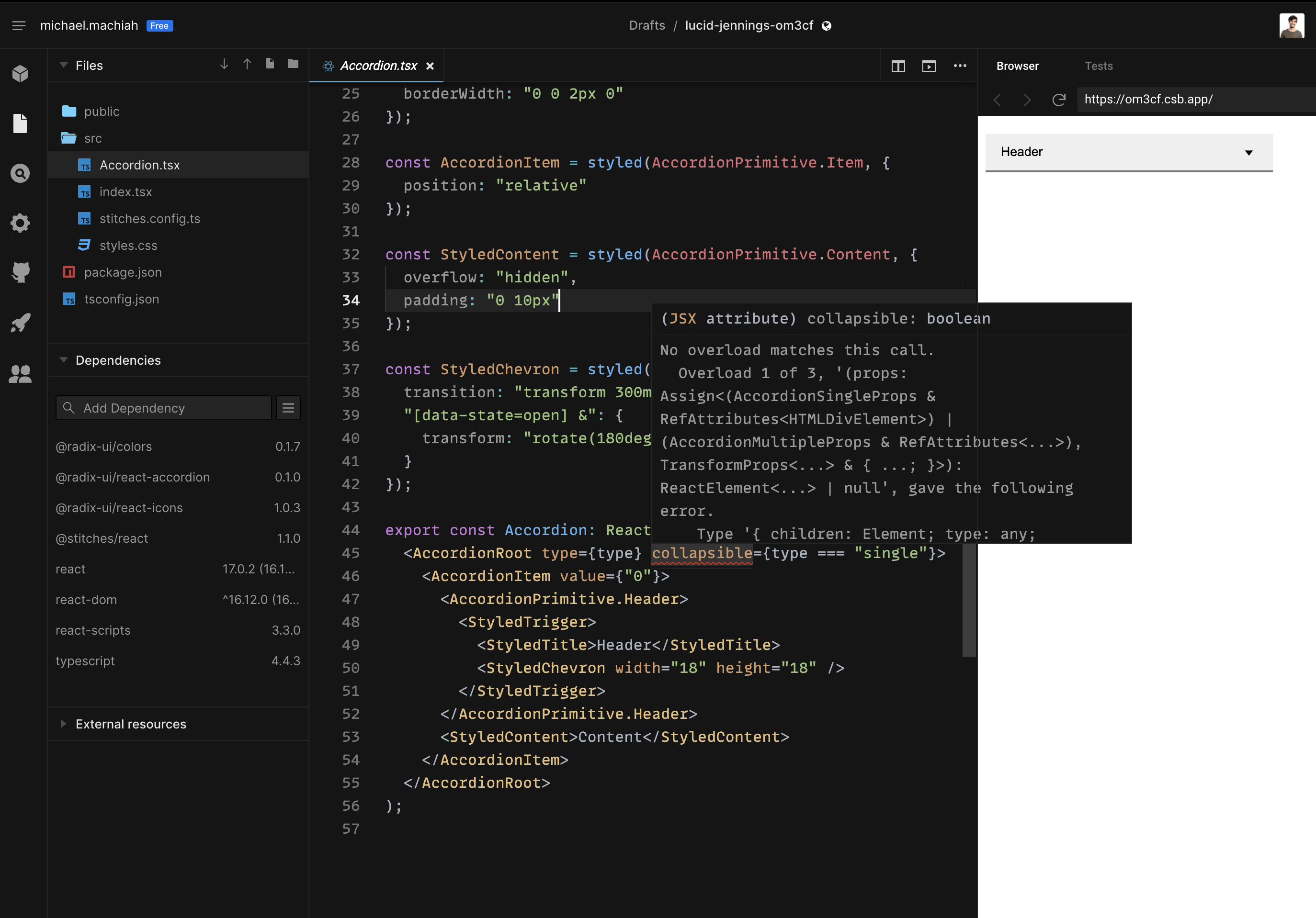 Accordionroot Typescript Error When Assign A Boolean To Collapsible Prop · Issue 876 · Radix 9397