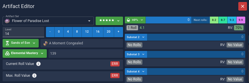 Adding An Artifact Manually Pre Fills The Lowest Value For Each Substat As Theyre Added · Issue