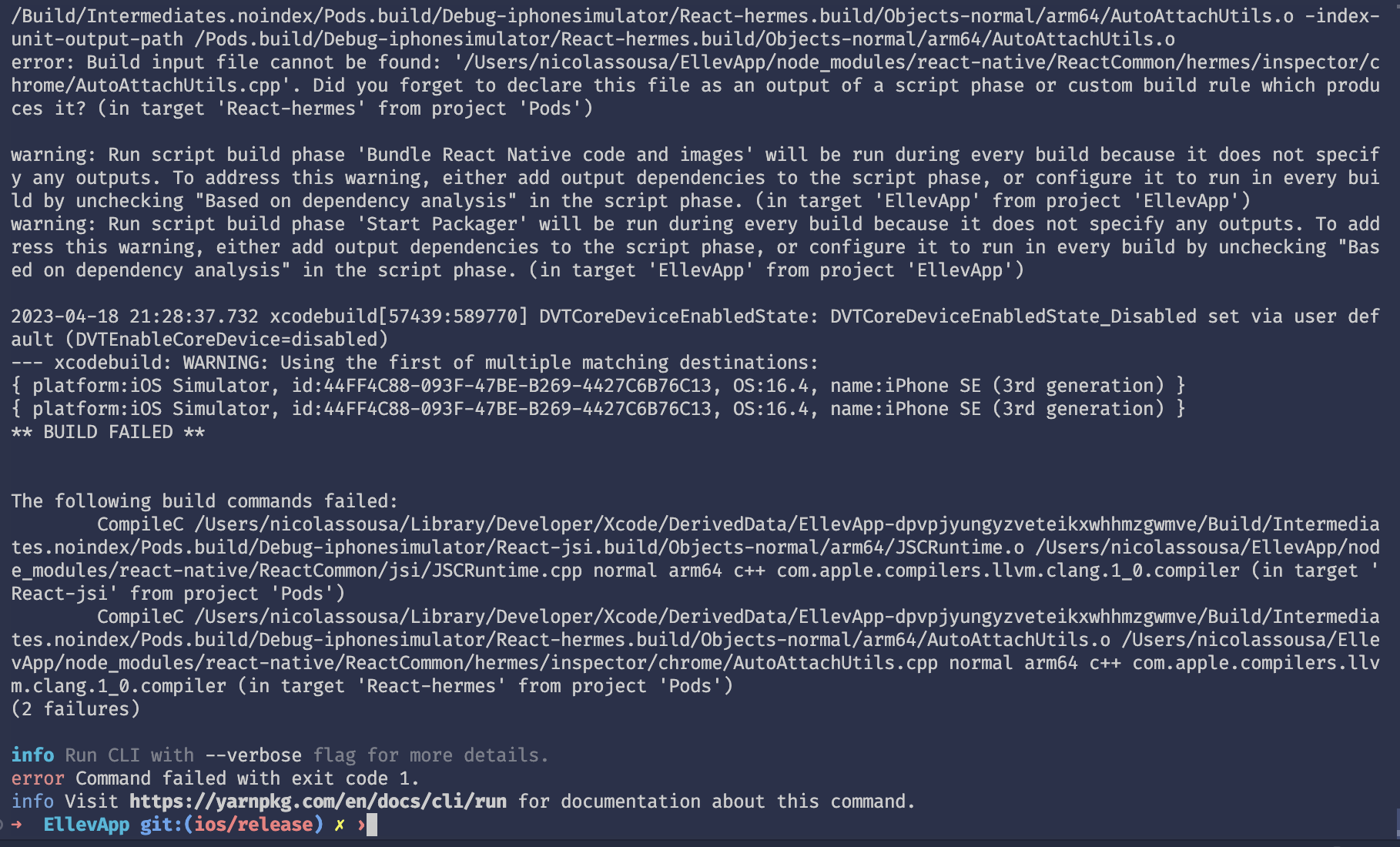Build Failled When Yarn Run Ios · Issue 36969 · Facebookreact Native · Github