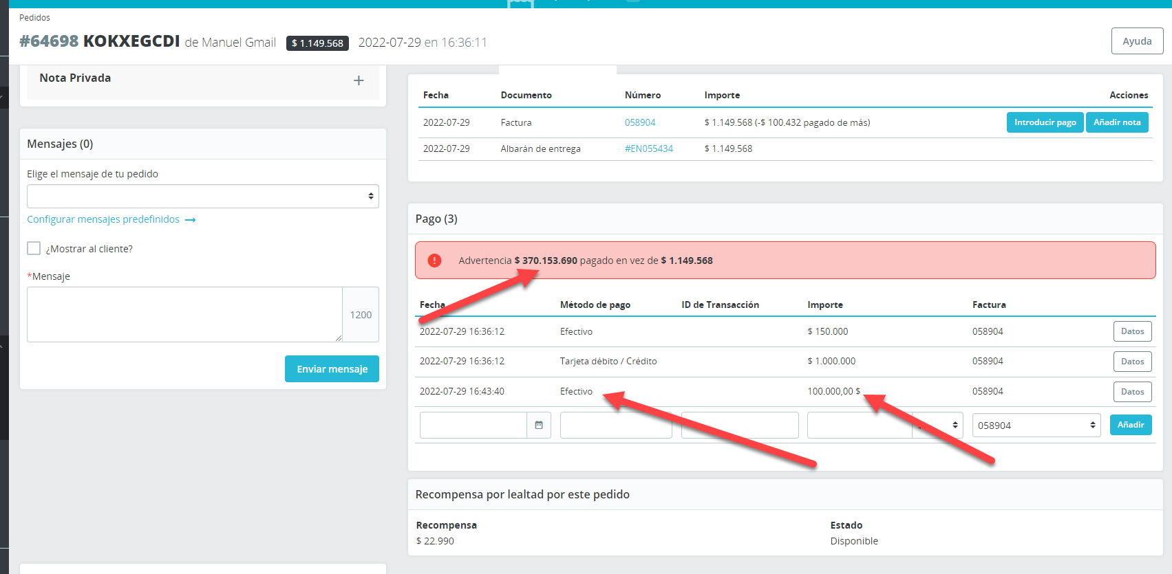Order Page In Bo Incorrectly Enter The Value Entered In The Payment Field In Peso Currency 