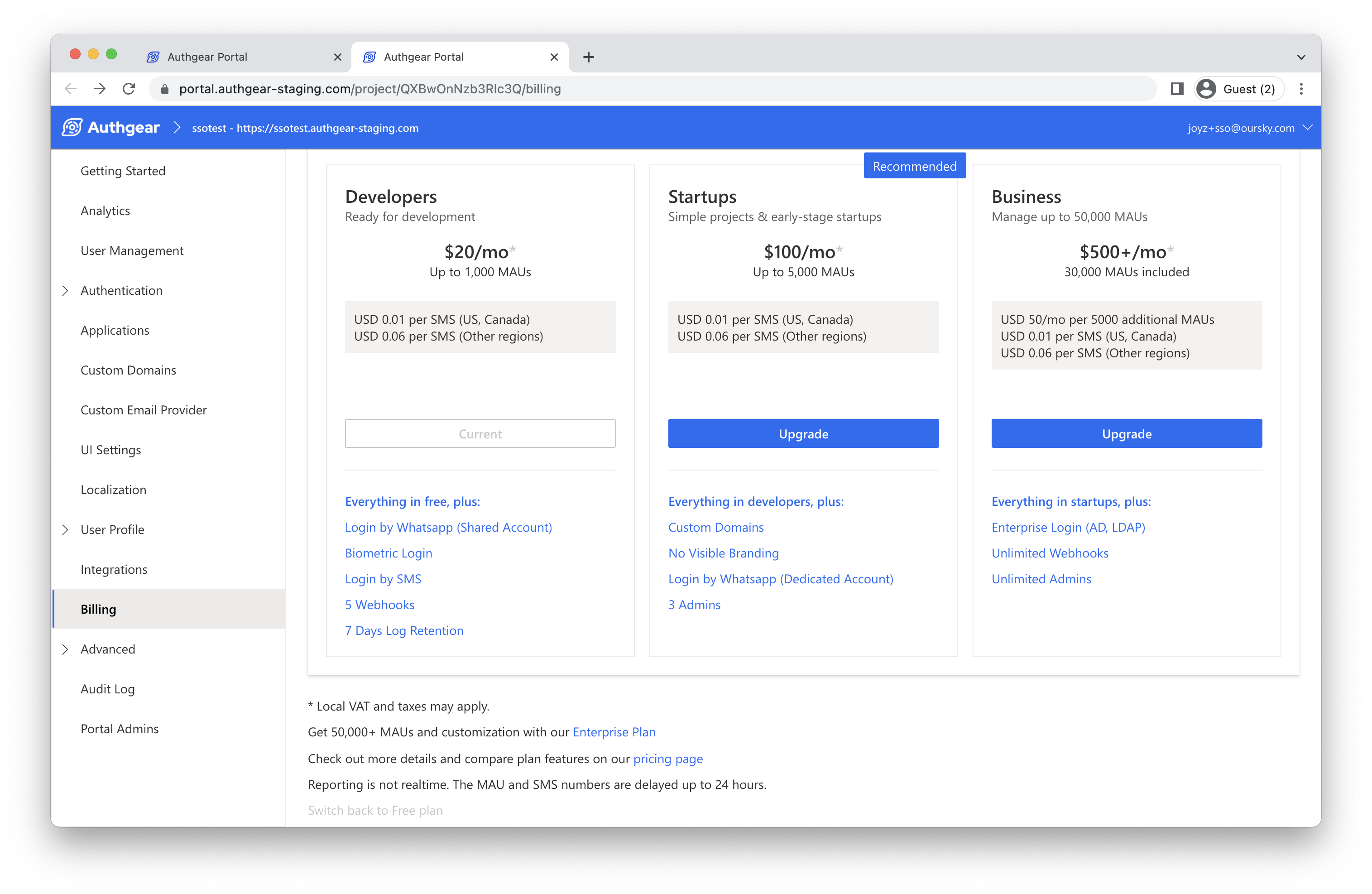 Include no of application limits in billing portal page · Issue #2469 · authgear/authgear-server ...