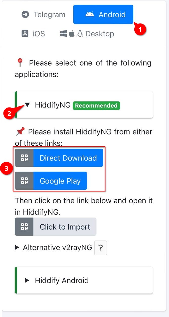 Tutorial for HiddifyNG app · hiddify/Hiddify-Manager Wiki · GitHub