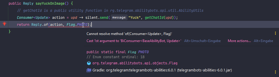AbilityBot reply example in Wiki does not compile with telegrambots-abilities v6.0.1 · Issue ...