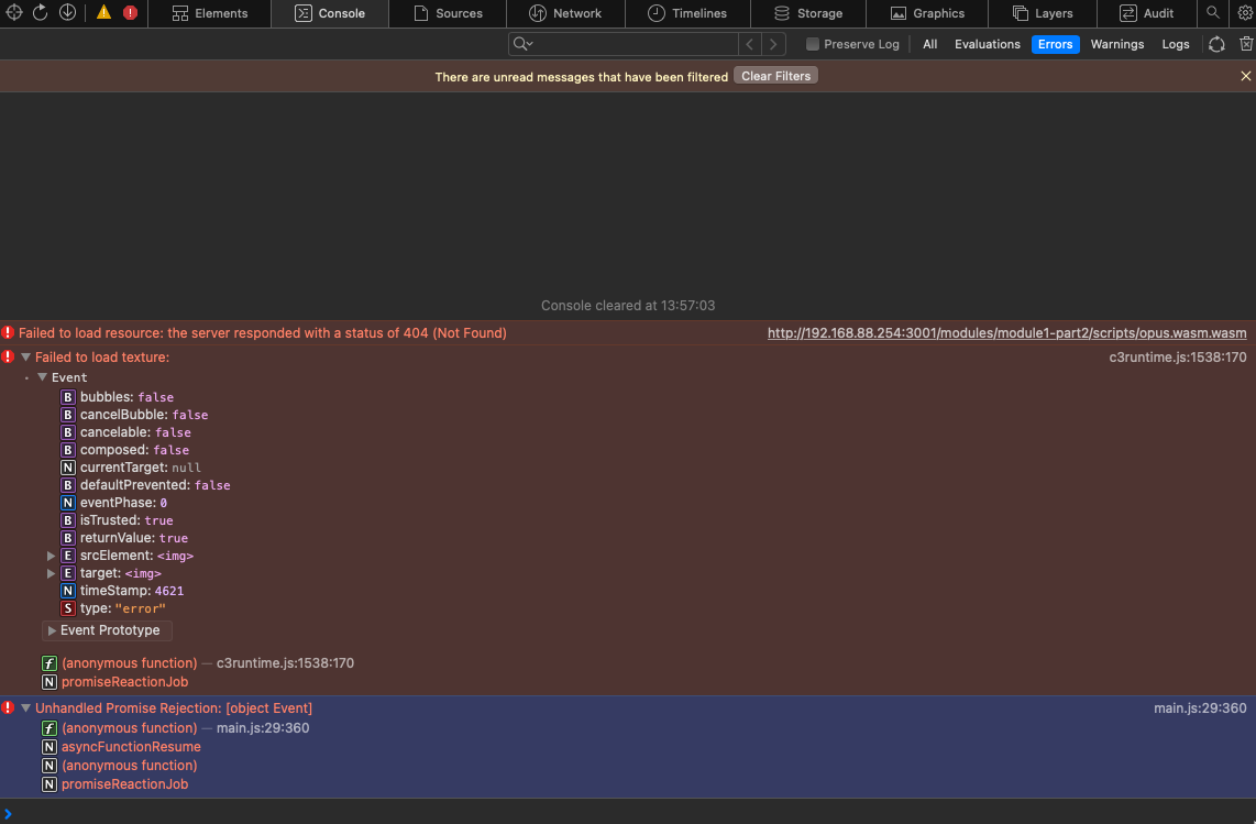 Can't run construct3 project having a sprite with animations exported as html5 on iPad 12.1.4 ...