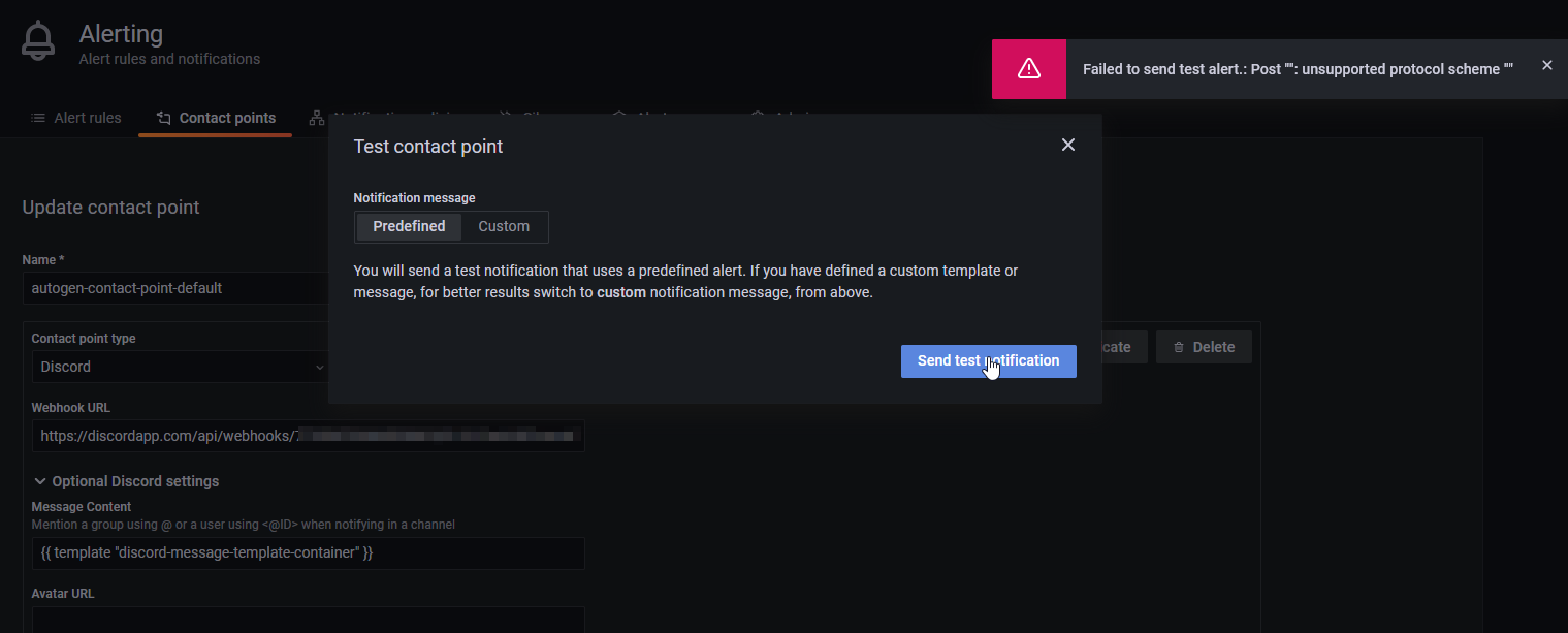 Custom alert template example fails to send notification to Discord; produces error `Post ...