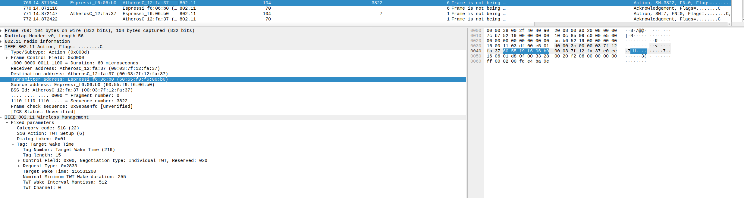 ESP32C6/WiFi 6 ITWT example stops after TWT setup attempt (IDFGH-10557) · Issue #11797 ...
