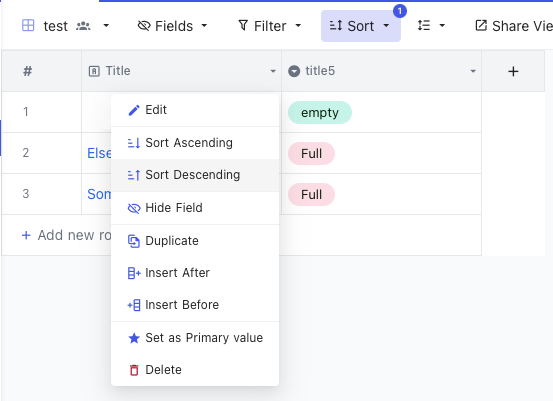 🐛 Bug Data Display Issue When Sorting Lines With Empty Fields · Issue 5104 · Nocodbnocodb 9570