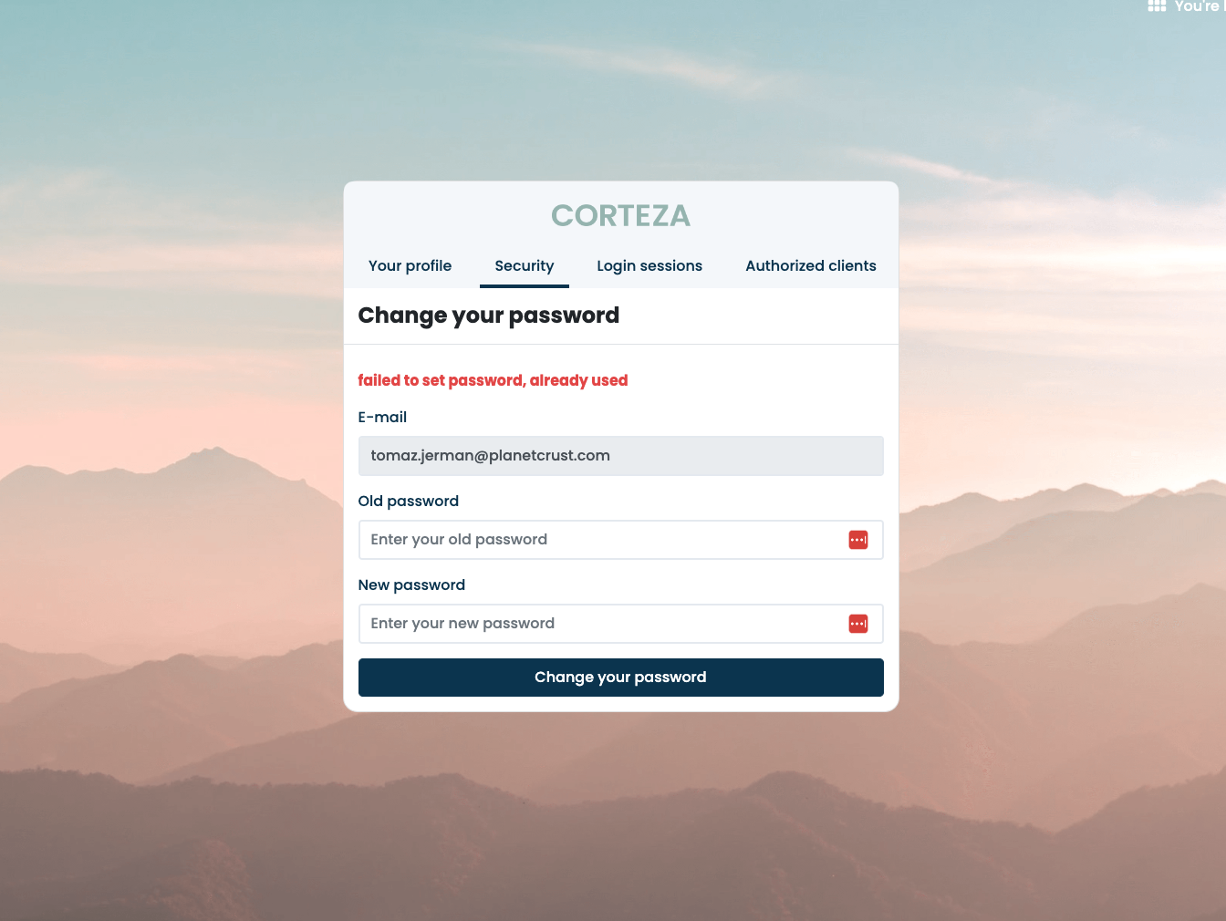 Internal error when trying to change new password with old · Issue #728 · cortezaproject/corteza ...
